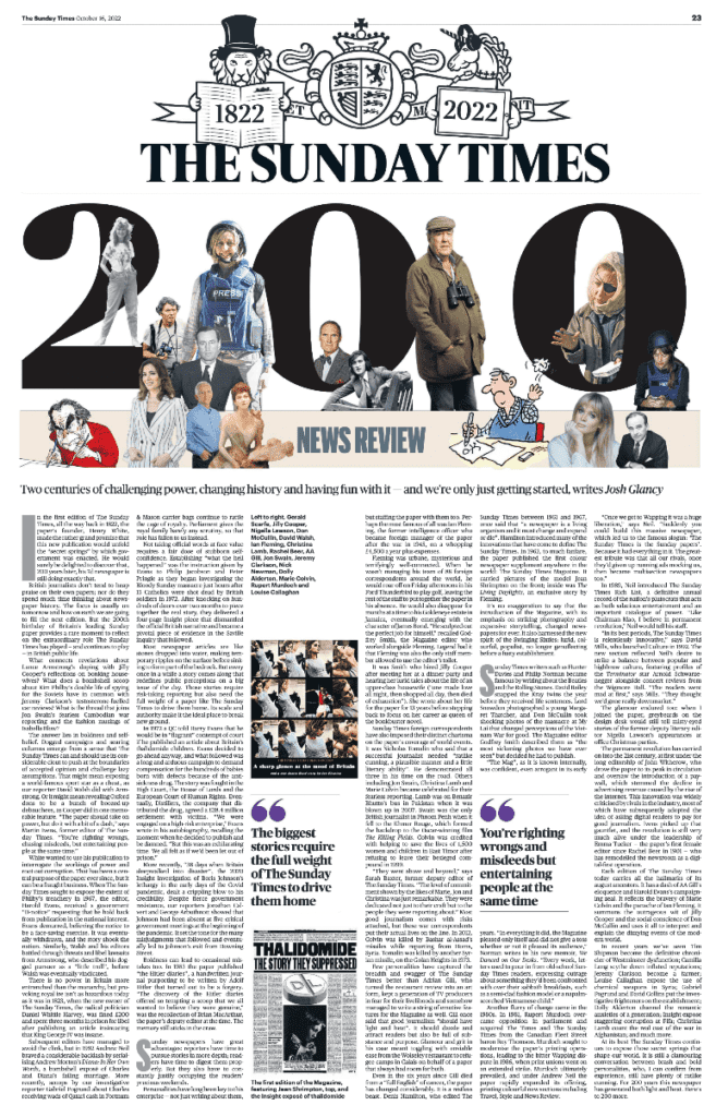 News Corp’s broadsheet The Sunday Times celebrates 200 years