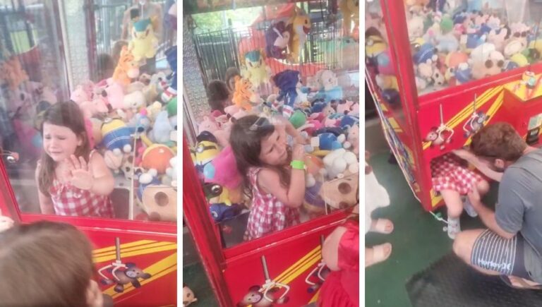 Little Aussie girl trapped inside toy machine